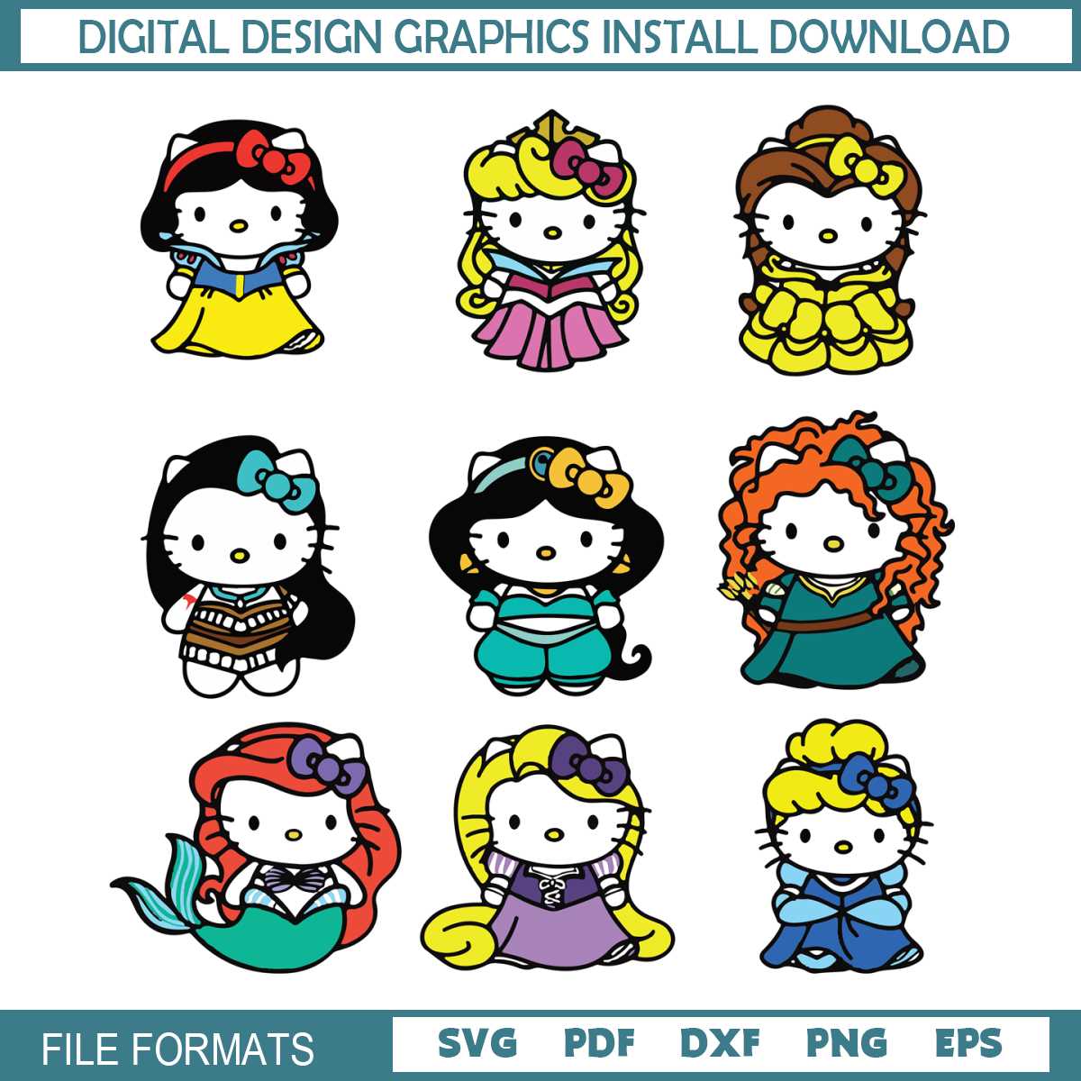 Hello Kitty Disney Princess Svg, Hello Kitty Svg, Ariel Svg, | Inspire ...