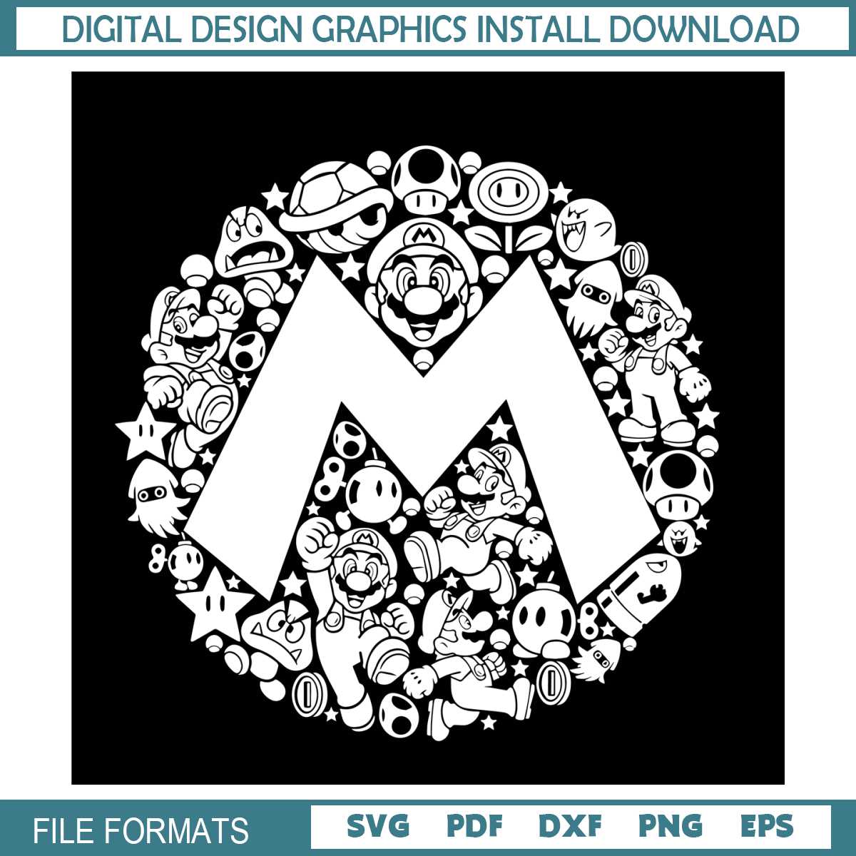 Super Mario M Circle Icon Emblem Mosaic Style Mario Kart SVG | Inspire ...