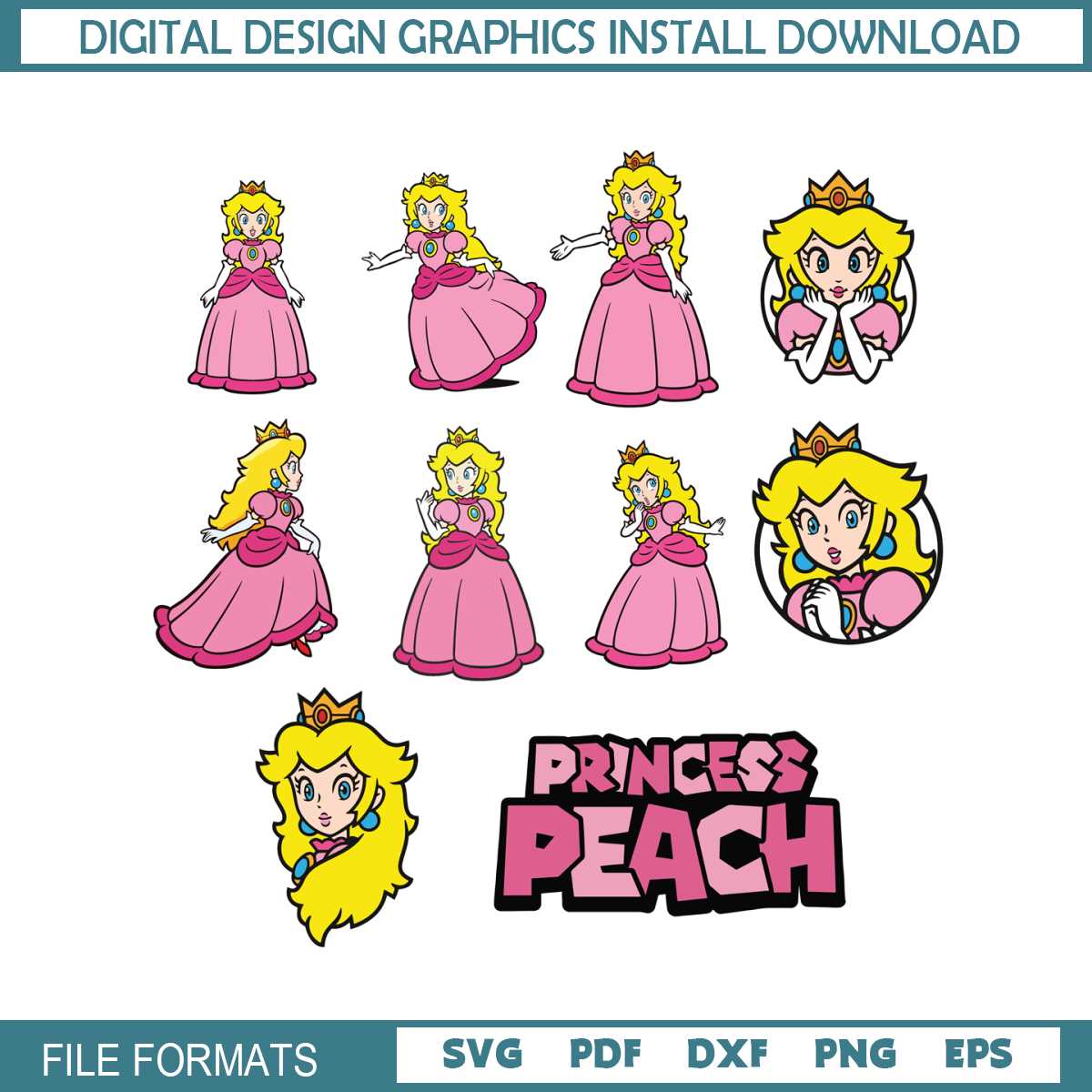 Princess Peach Super Mario Bros Layered and One Color BUNDLE - Inspire ...
