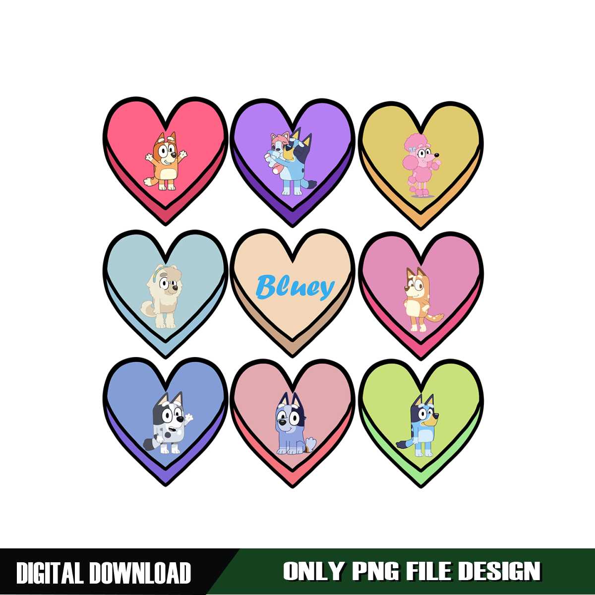 Bluey Bingo Friends Valentine Hearts PNG - Inspire Uplift