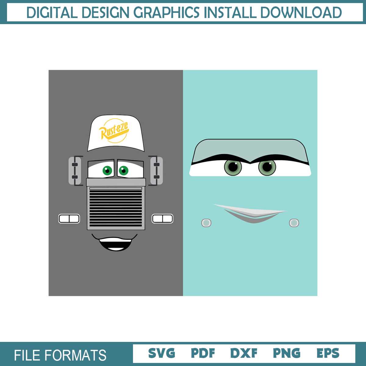 Disney Pixar Cars Mack and Flo Face Poster SVG | Inspire Uplift