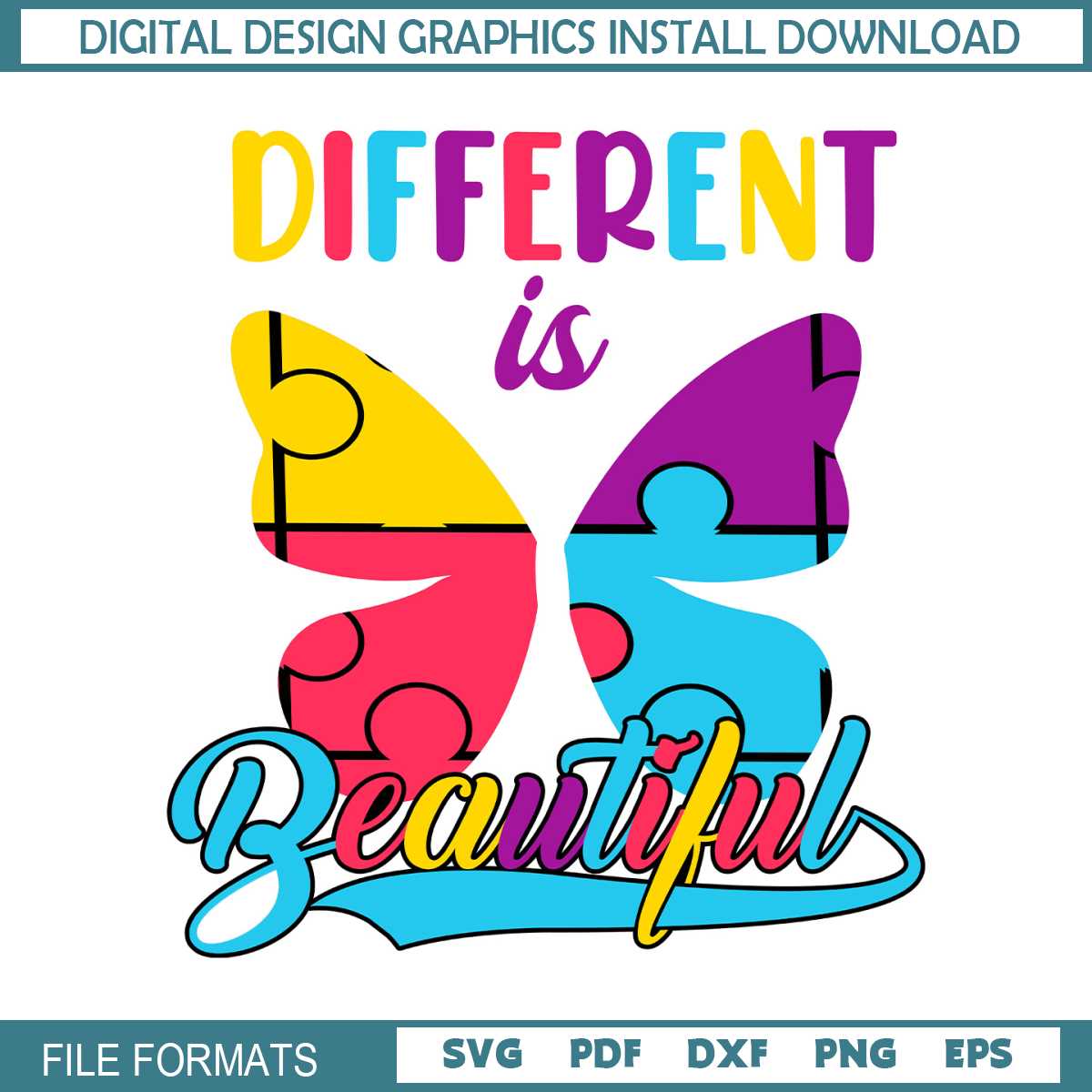 Different Is Beautiful Autism Butterfly Puzzle SVG | Inspire Uplift