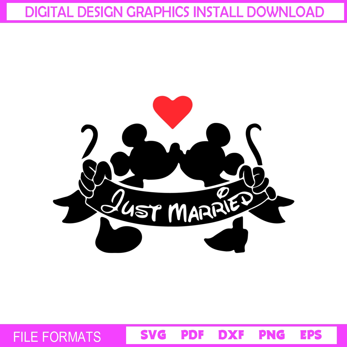 Just Married Disney Bride Groom Mickey Minnie Mouse SVG | Inspire Uplift