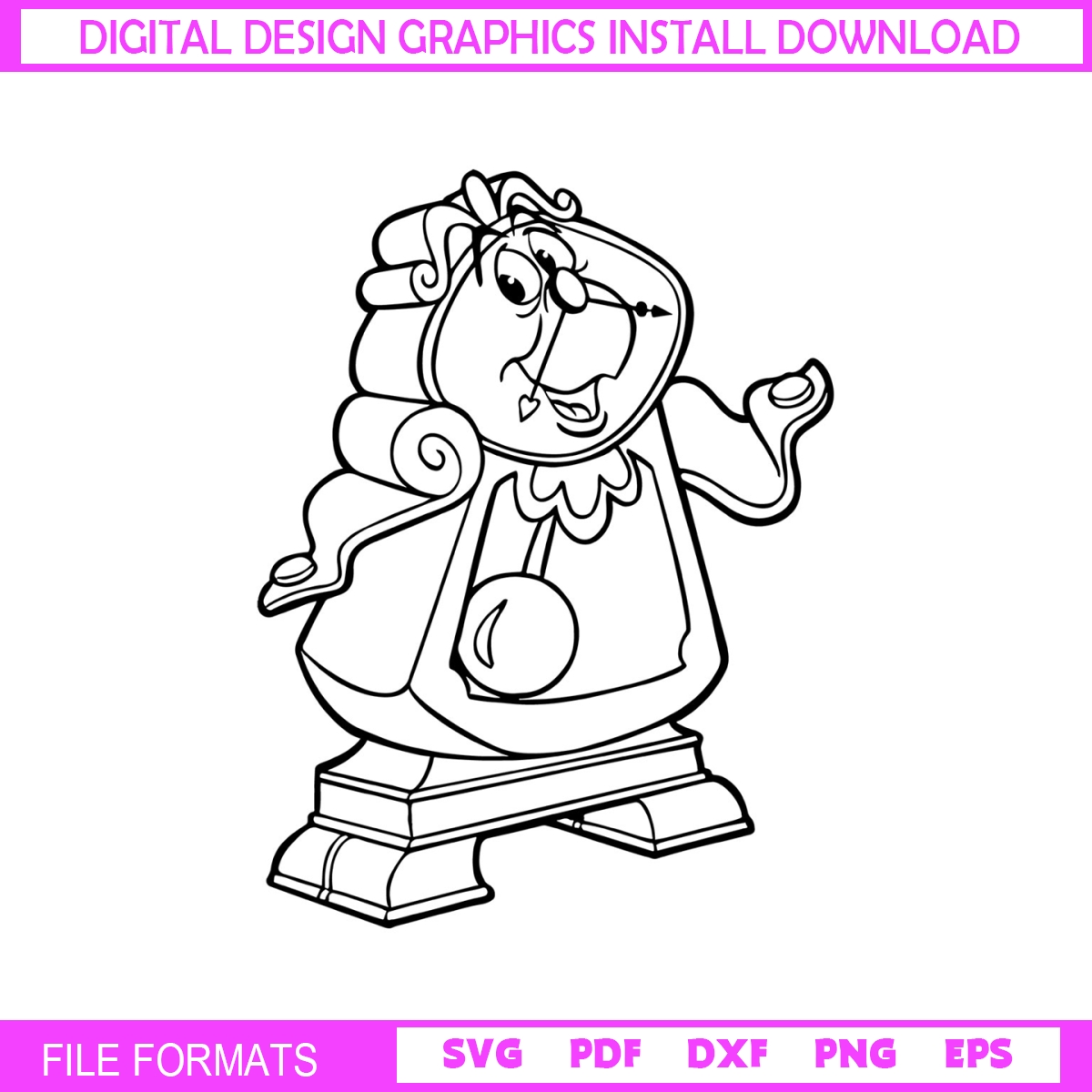 Beauty and The Beast Cogsworth Disney Character SVG - Inspire Uplift