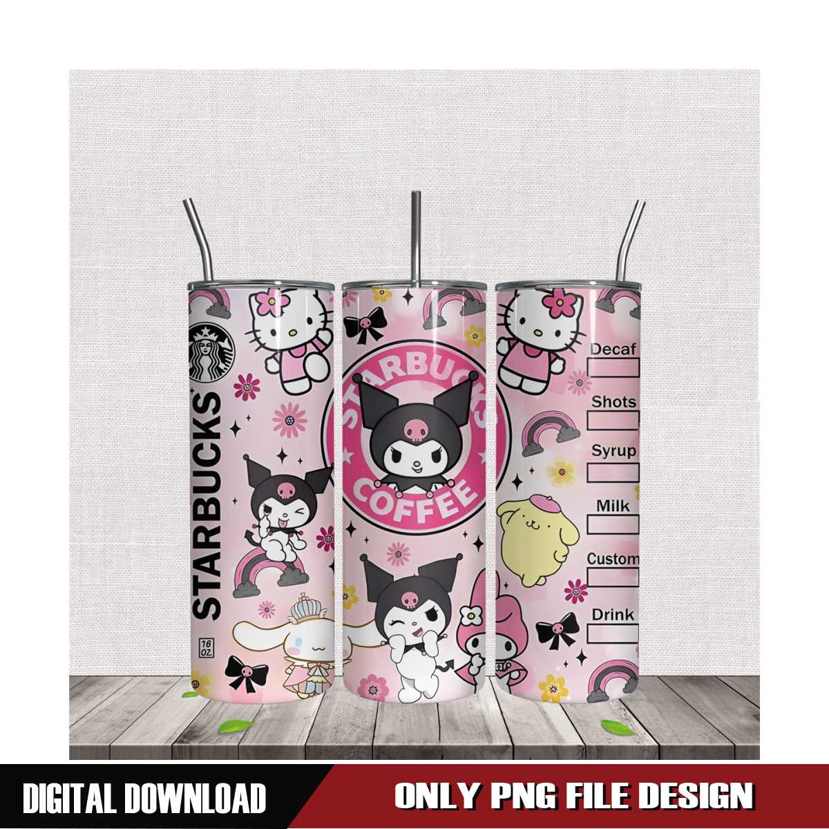 Kitty x Kuromi Starbucks Coffee Design Tumbler PNG - Inspire Uplift