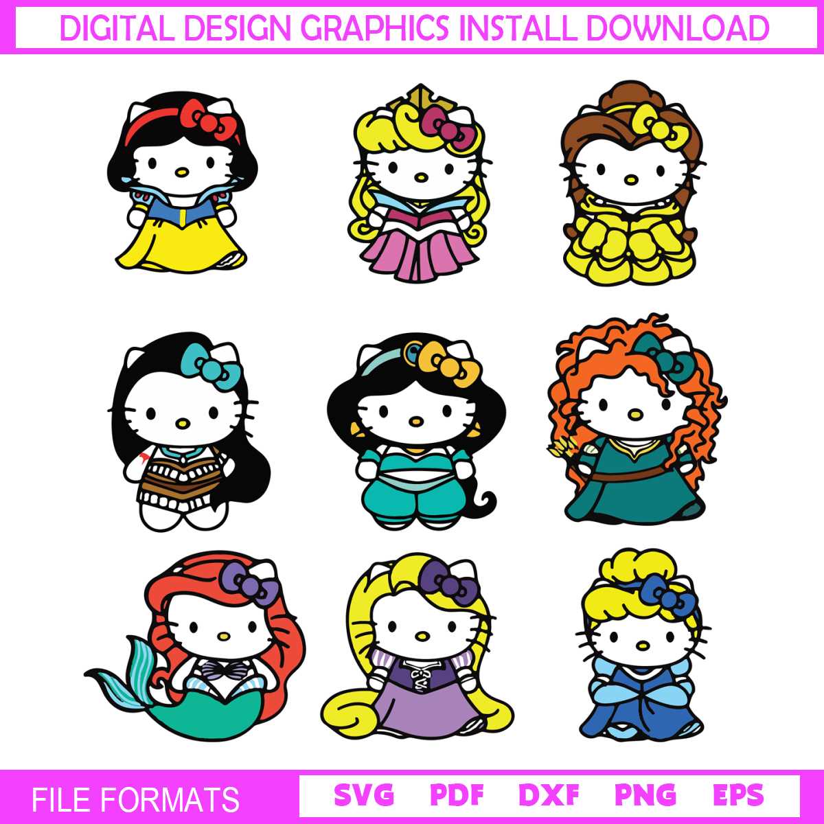Hello Kitty Disney Princess Svg, Hello Kitty Svg, Ariel Svg, | Inspire ...