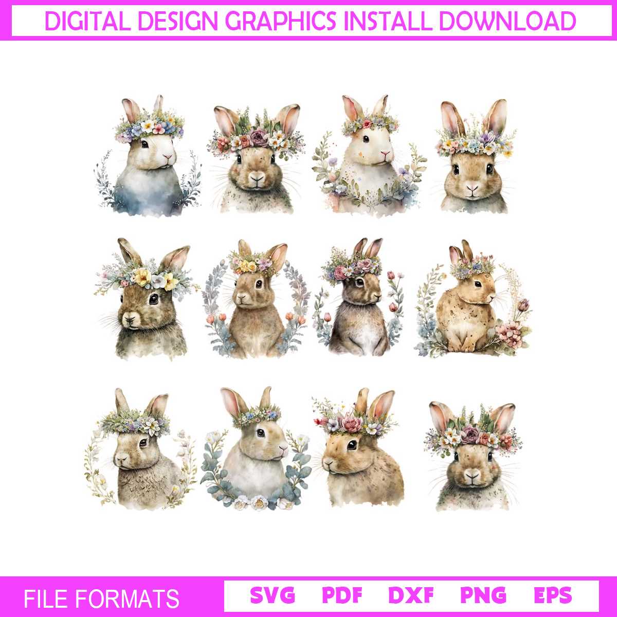 Spring Bunny Clipart | Easter Bunny Clipart | Floral Bunny | - Inspire ...
