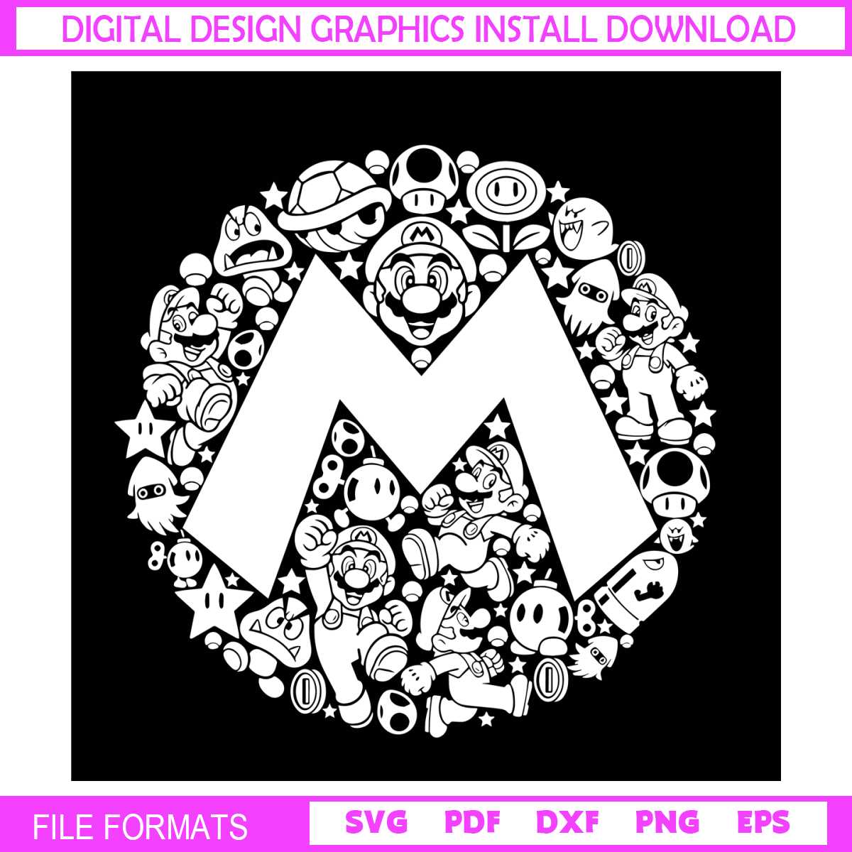 Super Mario M Circle Icon Emblem Mosaic Style Mario Kart SVG | Inspire ...