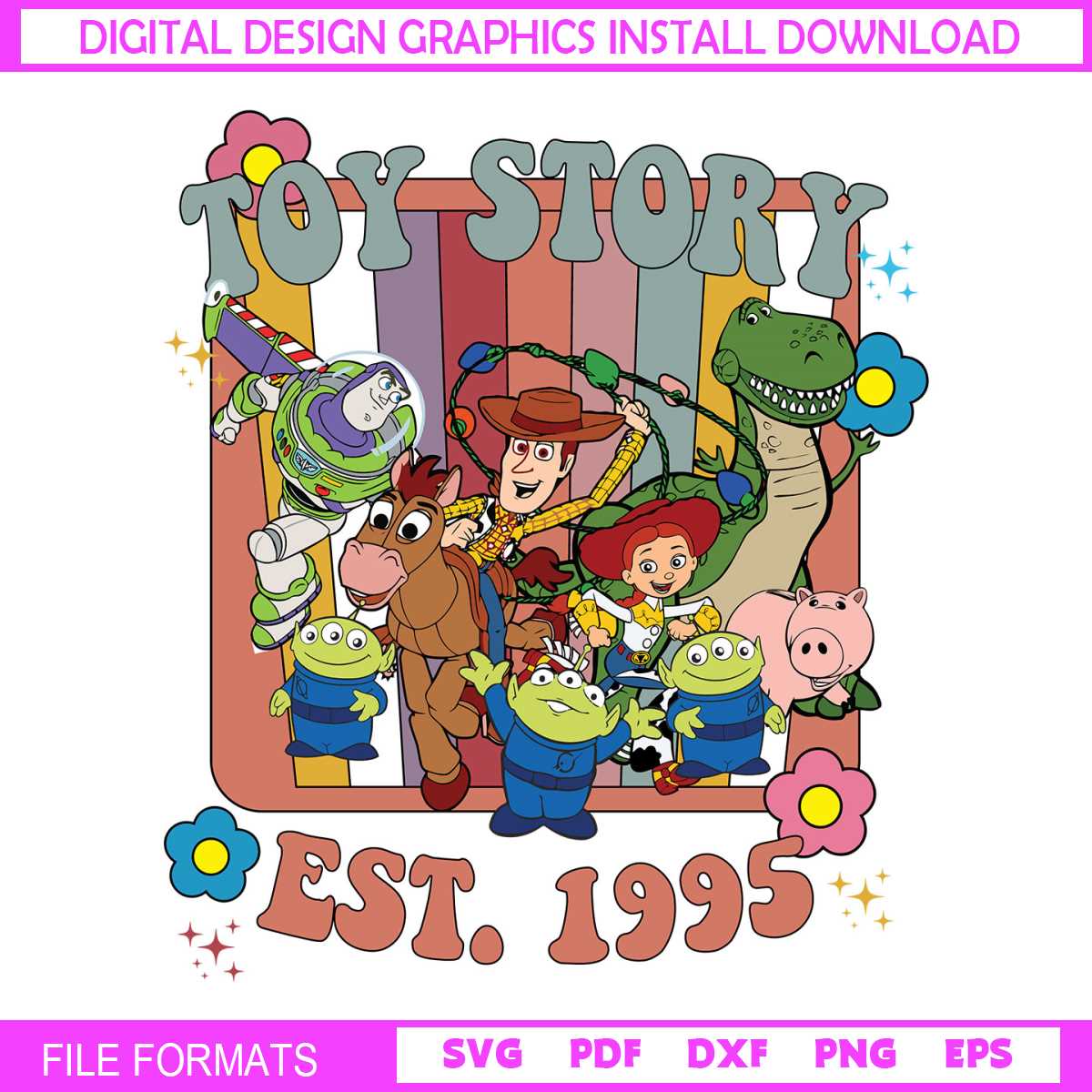 Retro Disney Toy Story Characters Est 1995 SVG | Inspire Uplift