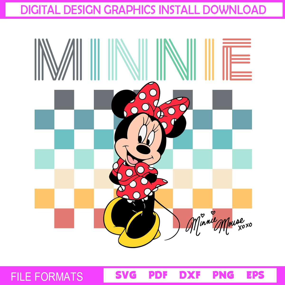 Checkered Minnie Mouse Disney Signature SVG | Inspire Uplift