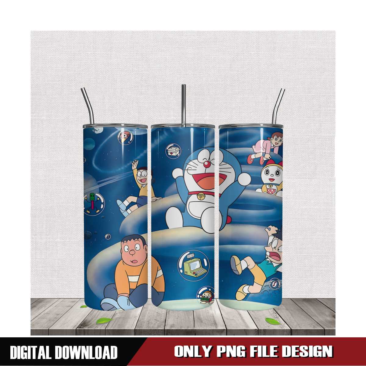 Doraemon 20oz Tumbler Water Bubble World Friendship PNG | Inspire Uplift