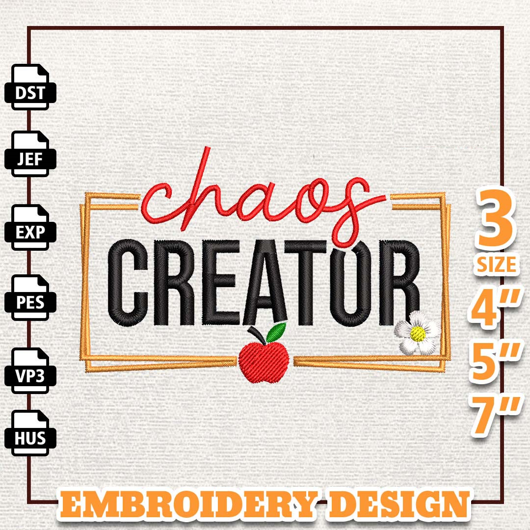 Chaos Creator Embroidery Design, Back To School Embroidery D - Inspire ...