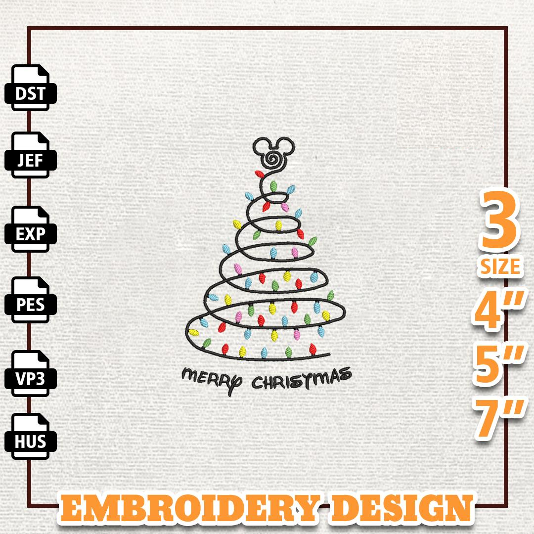Christmas Mouse Head Embroidery Design, Christmas Light Tree - Inspire ...