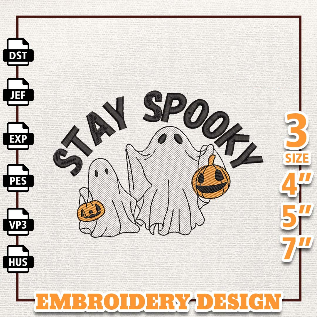 Pumpkin Ghost Embroidery File, Instant Download, Stay Spooky | Inspire ...