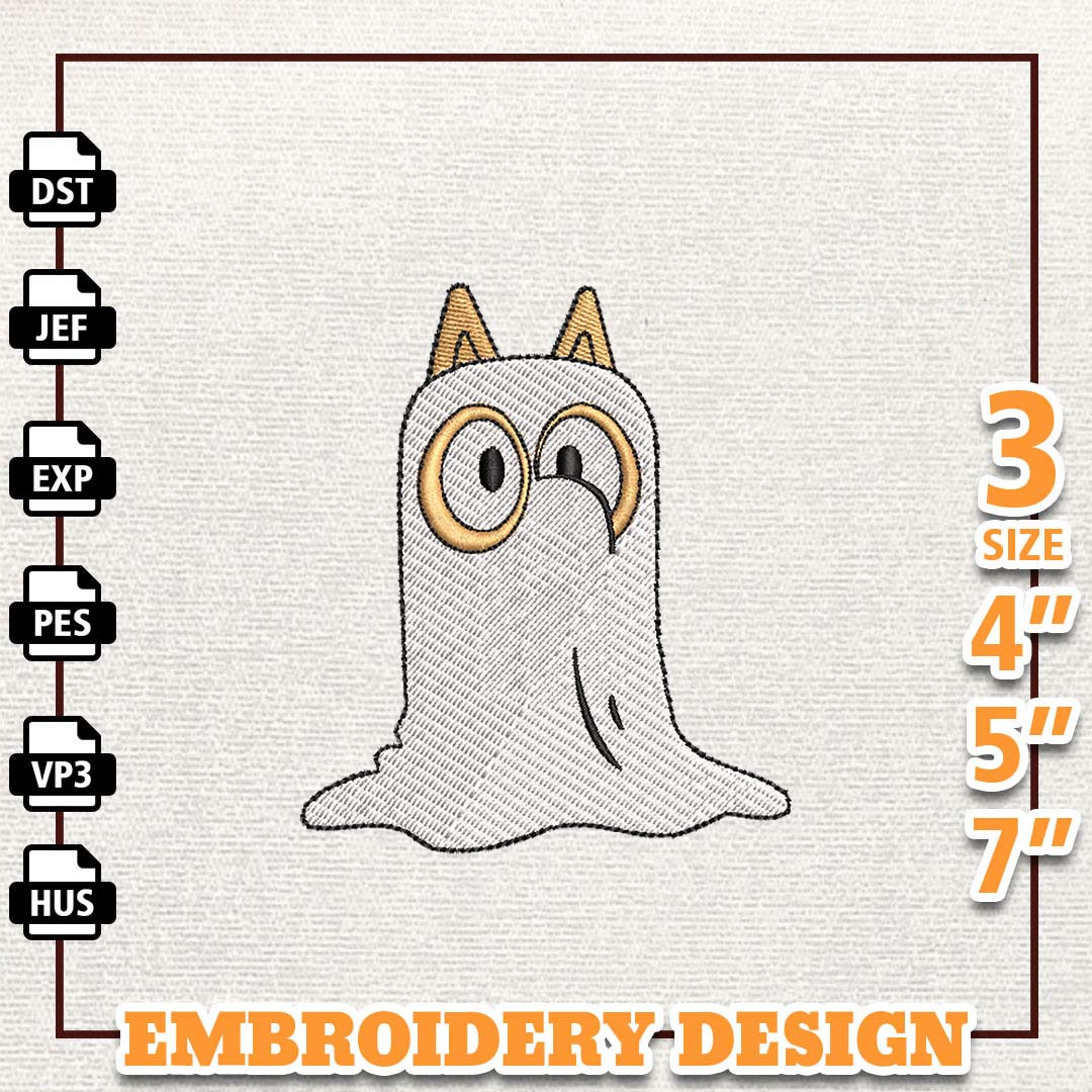 Spooky Bluey Dog Ghost Halloween Embrodiery Design, Cartoon | Inspire ...