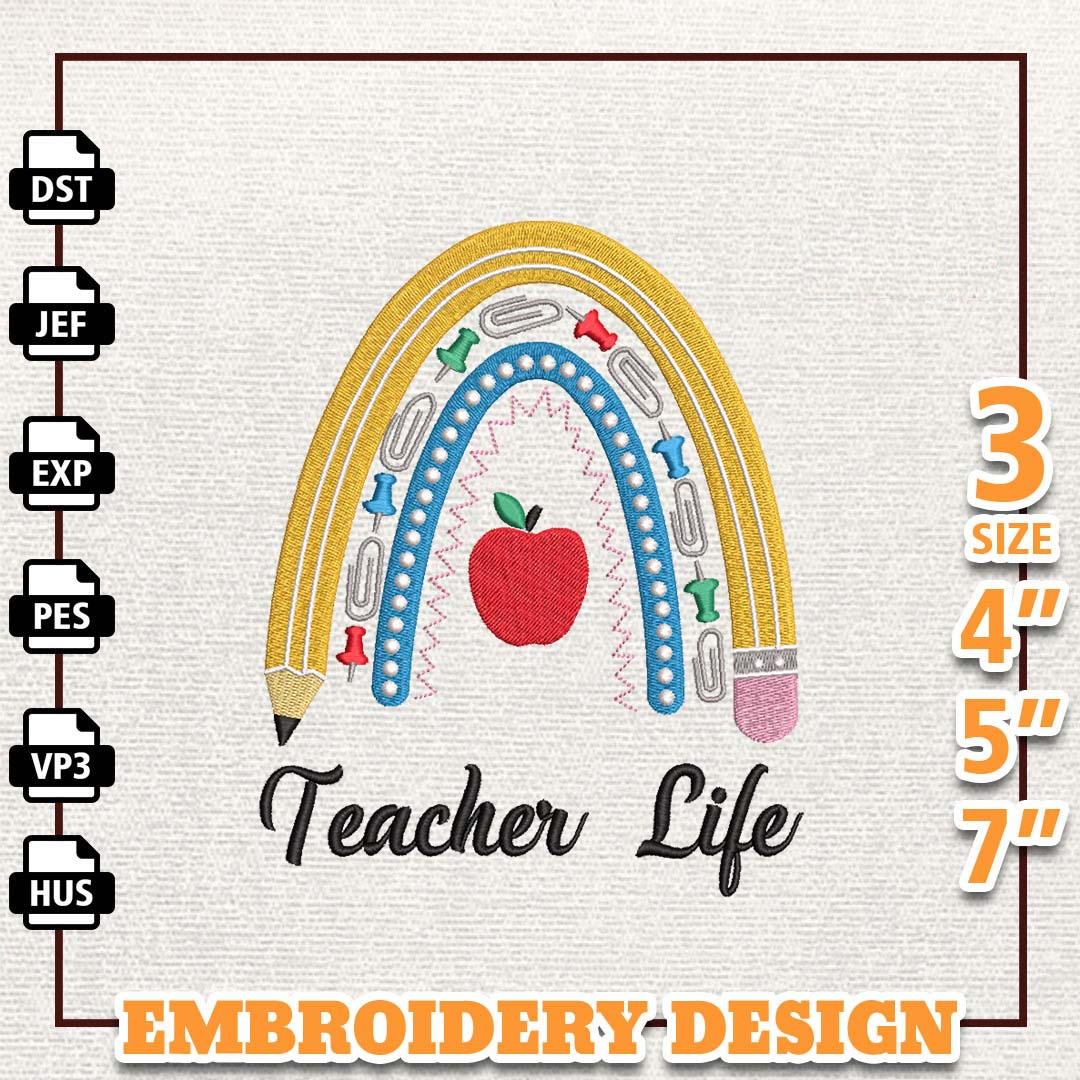 Teacher Life Embroidery Design, Back To School Embroidery De | Inspire ...