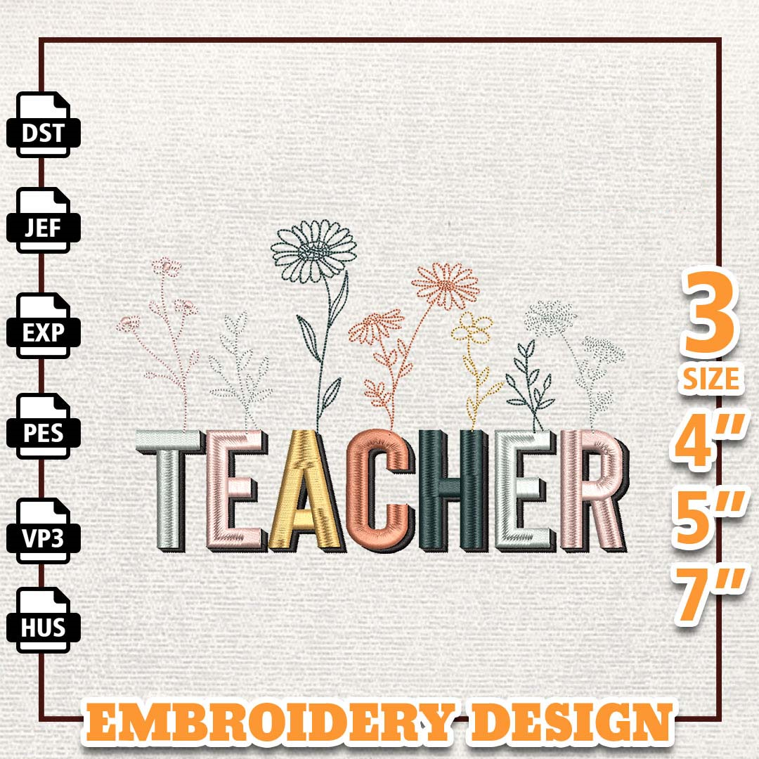 Vintage Wildflower Teacher Embroidery Design, Back To School | Inspire ...