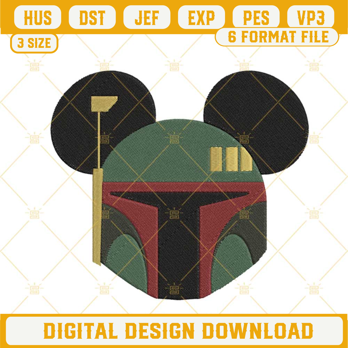 Boba Fett Mickey Mouse Head Machine Embroidery Designs, Disn | Inspire ...
