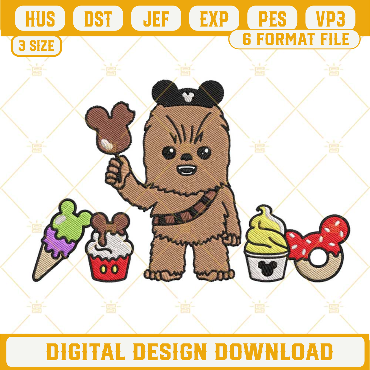 Chewbacca Disney Snacks Embroidery Designs, Disney Star Wars | Inspire ...