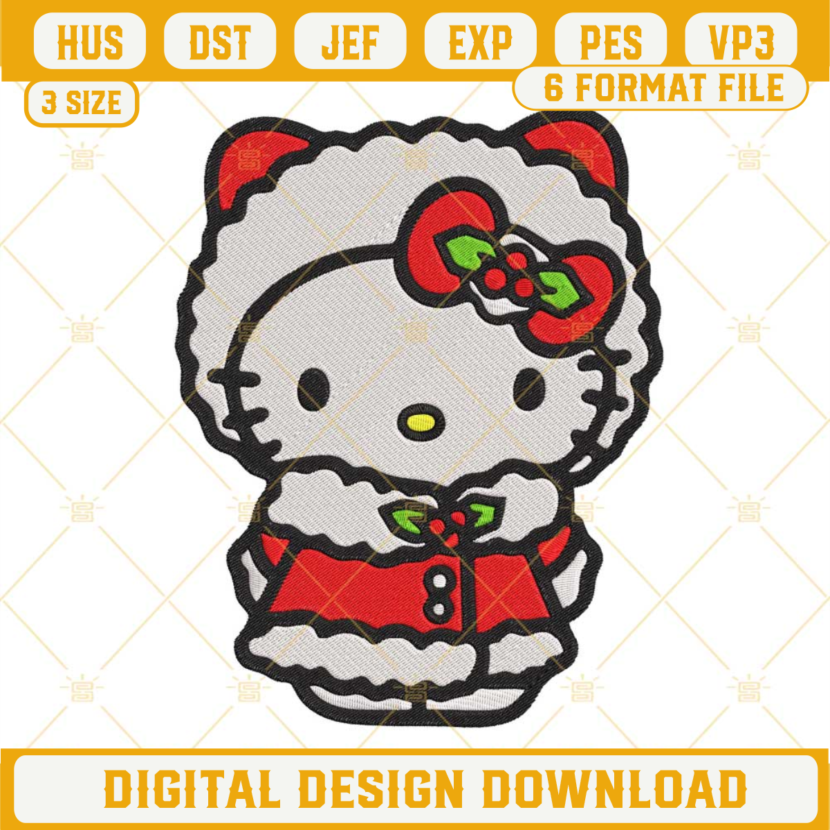 Christmas Hello Kitty Embroidery Design Files | Inspire Uplift
