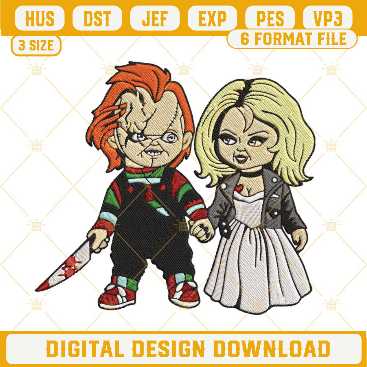 Chucky And Tiffany Embroidery Design File, Chucky Embroidery | Inspire ...
