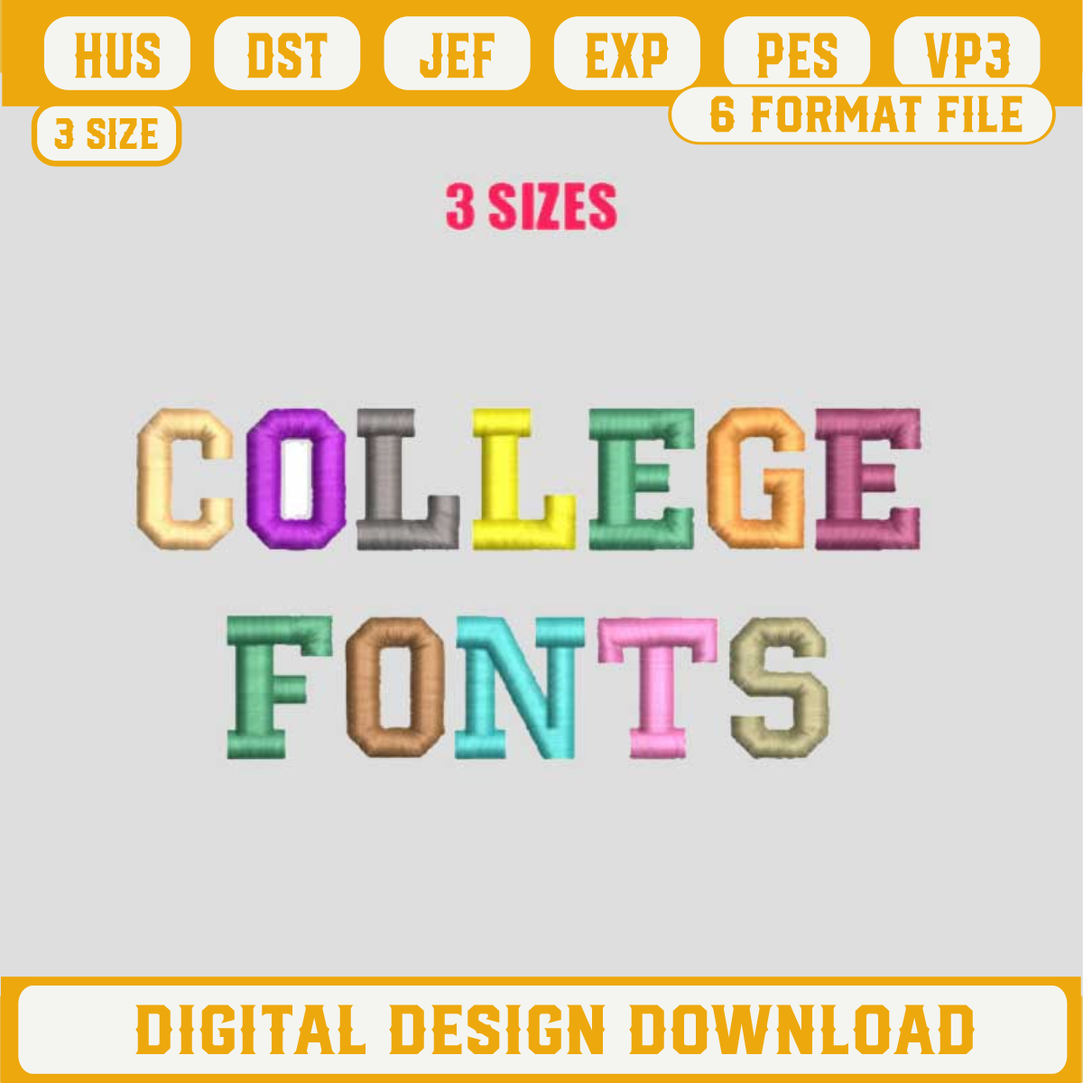 College Fonts Embroidery Design, Fonts Embroidery Files, Fon | Inspire ...