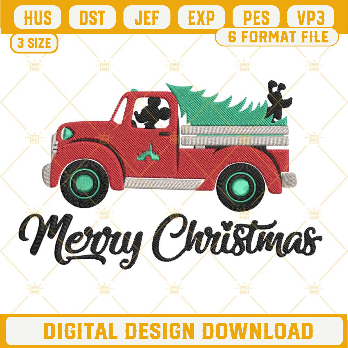 Disney Mickey Truck Merry Christmas Machine Embroidery Desig | Inspire ...