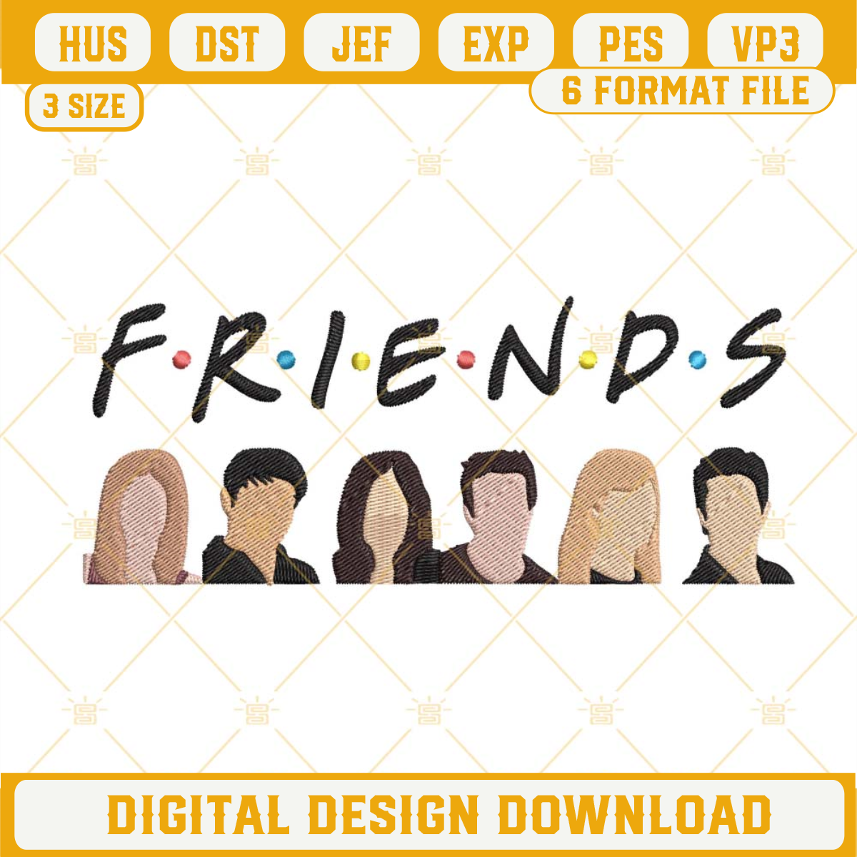 Friends Characters Embroidery Designs, Friends TV Show Machi | Inspire ...