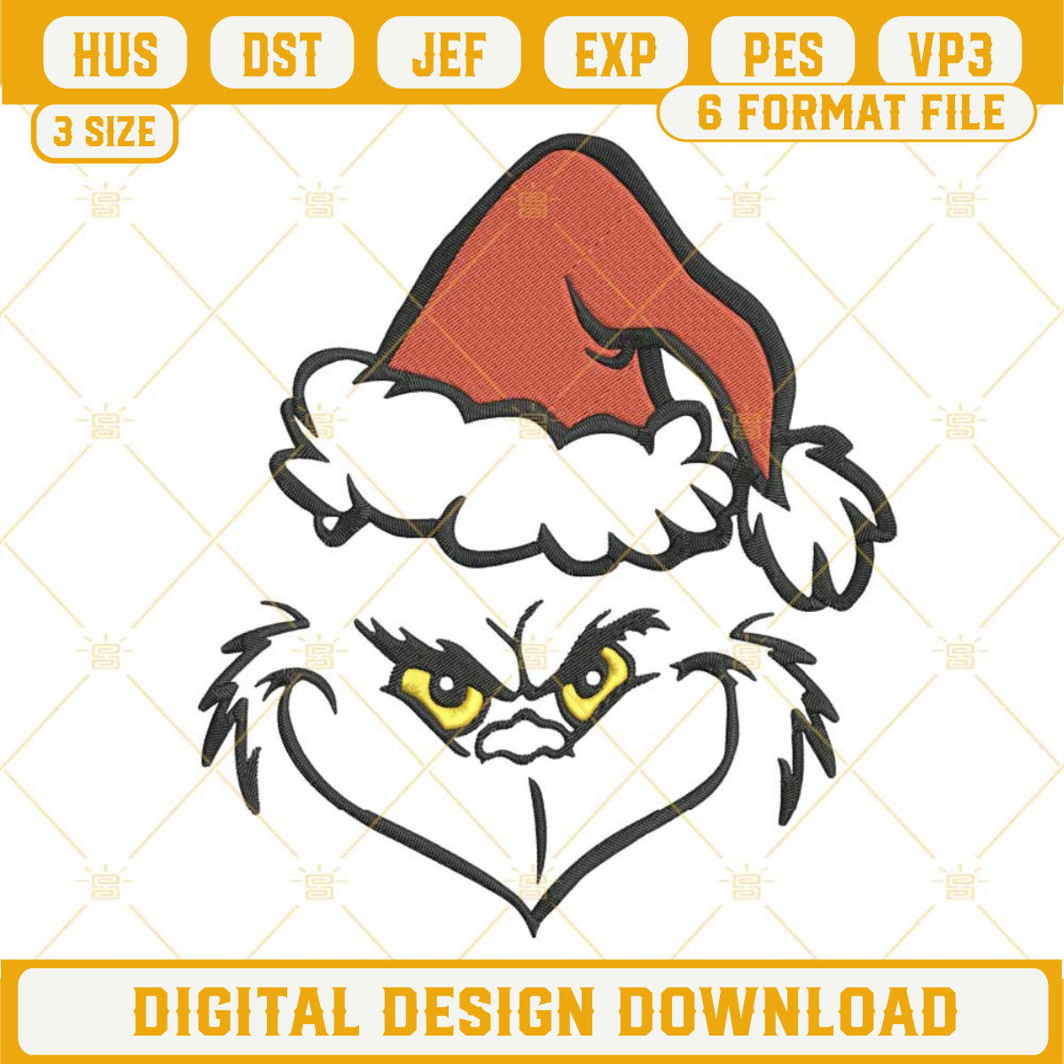 Grinch Face Machine Embroidery Design File | Inspire Uplift
