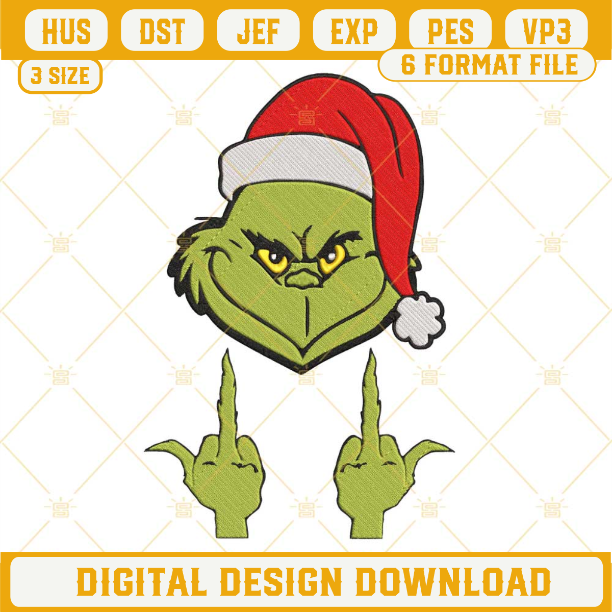 Grinch Middle Fingers Embroidery Design File | Inspire Uplift