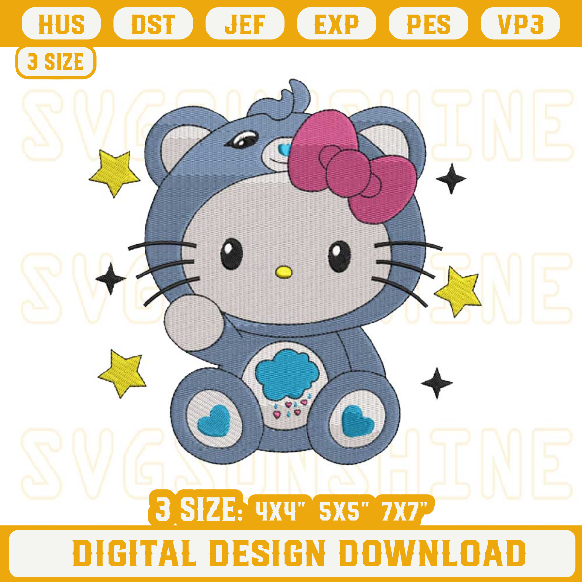 Hello Kitty Grumpy Bear Embroidery Design File, Grumpy Kitty | Inspire ...