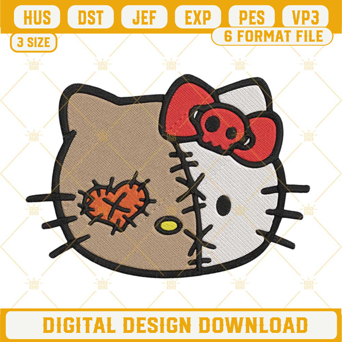 Hello Kitty Horror Face Embroidery Designs, Kitty Cat Hallow | Inspire ...
