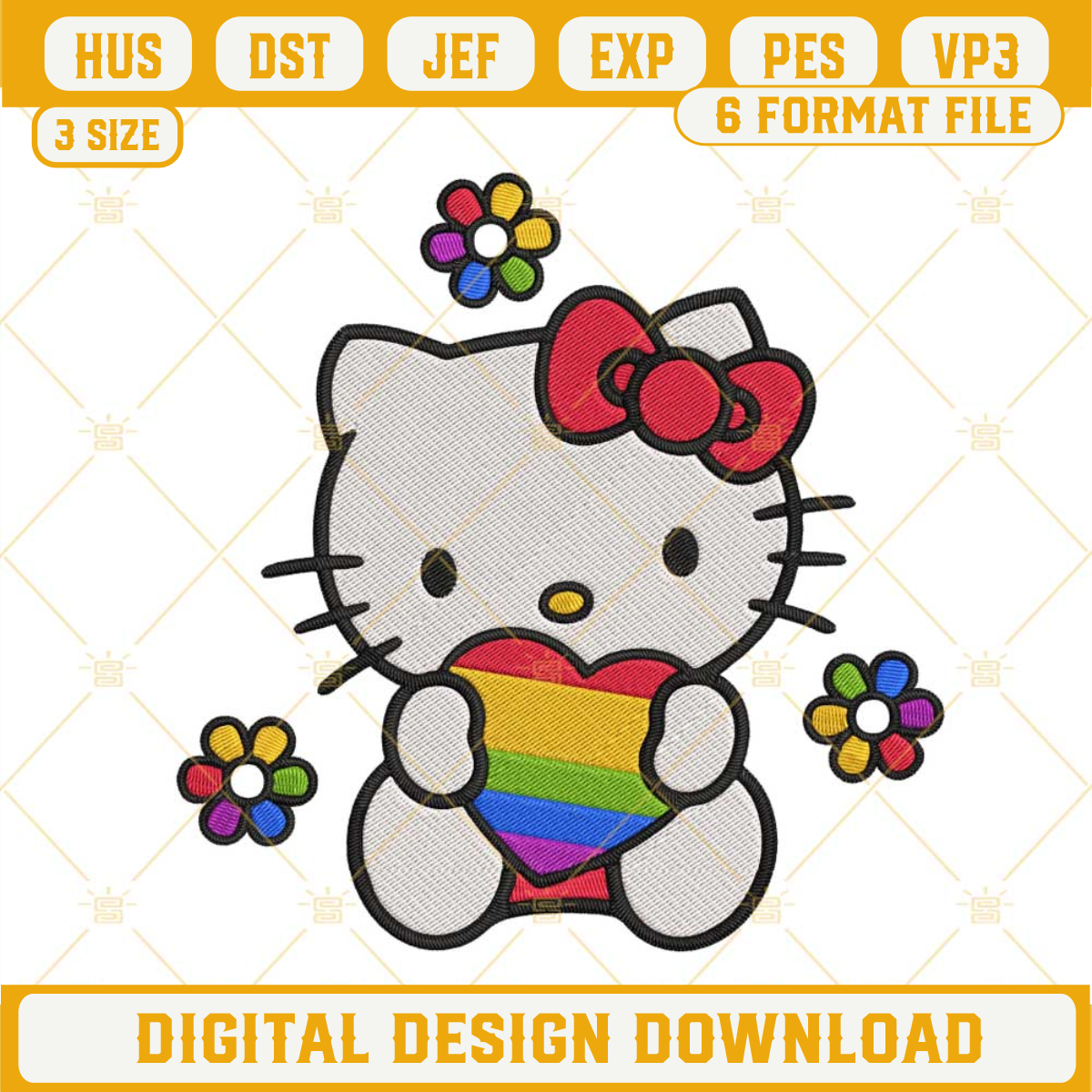 Hello Kitty LGBT Pride Heart Embroidery Design File Download | Inspire ...