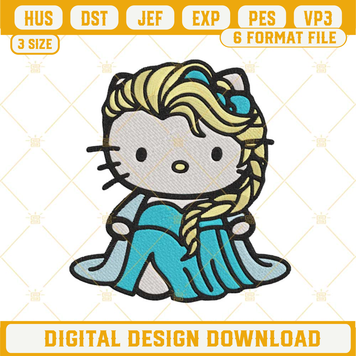 Hello Kitty Princess Elsa Machine Embroidery Design Files | Inspire Uplift