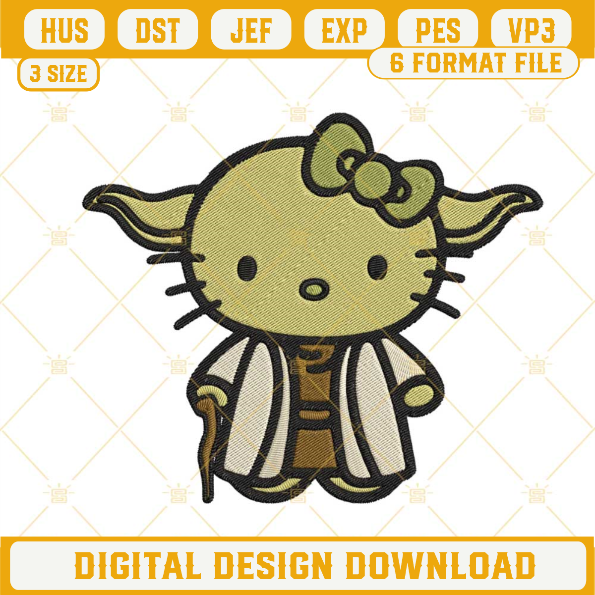 Hello Kitty Yoda Star Wars Machine Embroidery Design Files | Inspire Uplift