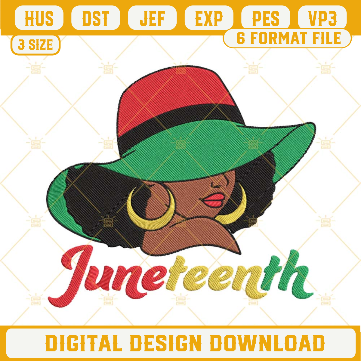 Juneteenth Sun Hat Woman Embroidery Designs, Afro Girl Embro | Inspire ...