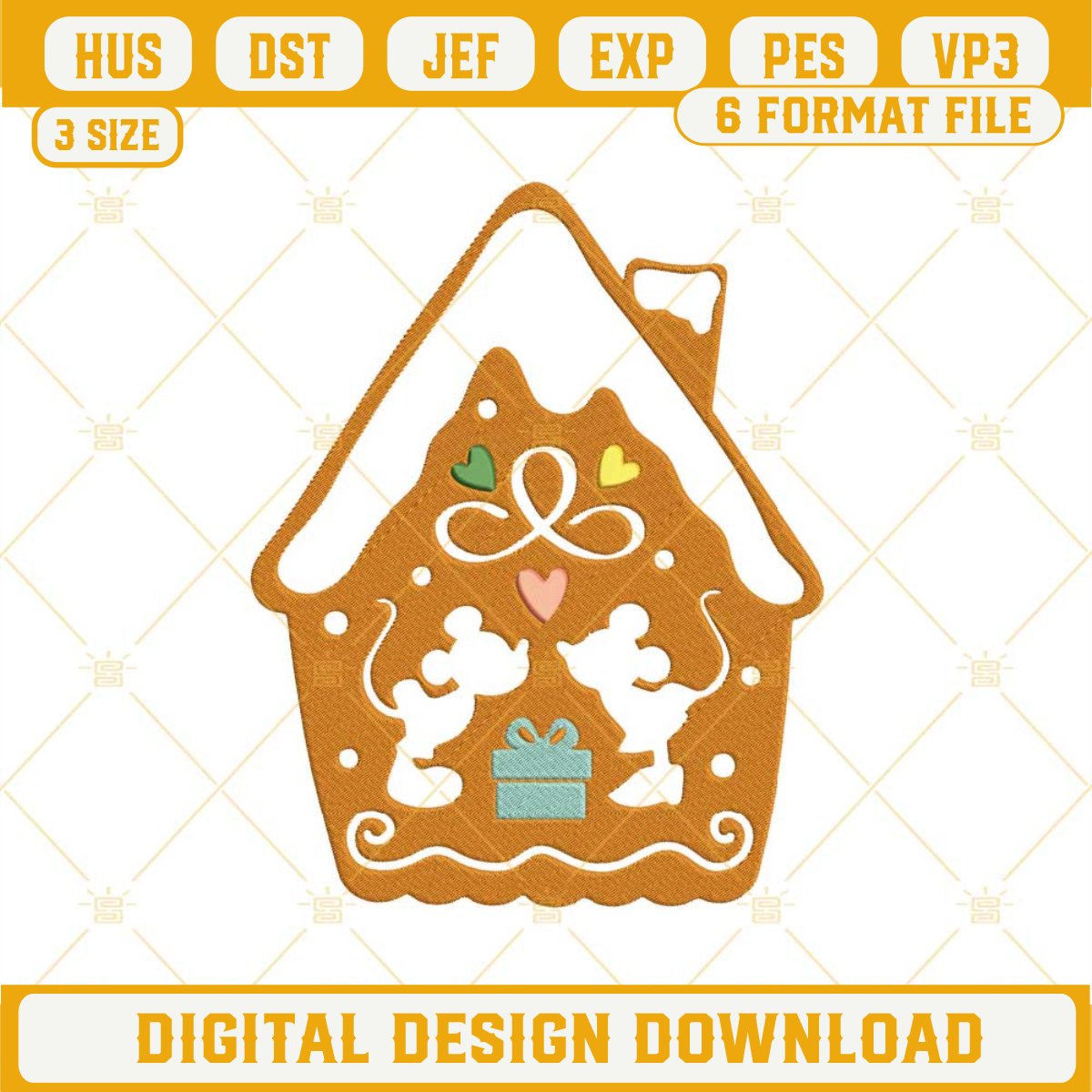 Mickey Minnie Gingerbread House Christmas Embroidery Design | Inspire ...