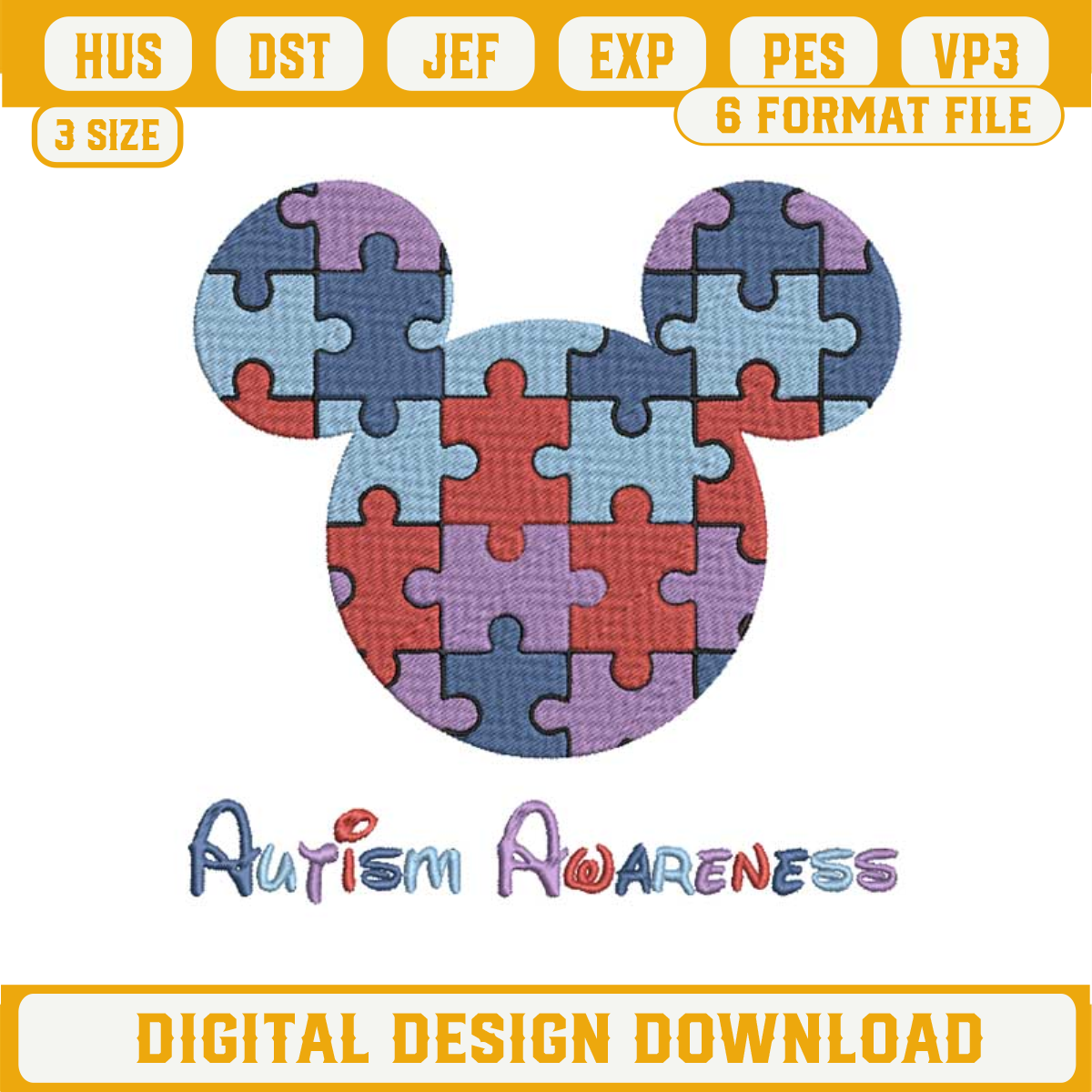 Mickey Mouse Autism Awareness Embroidery Designs, Autism Awa - Inspire ...