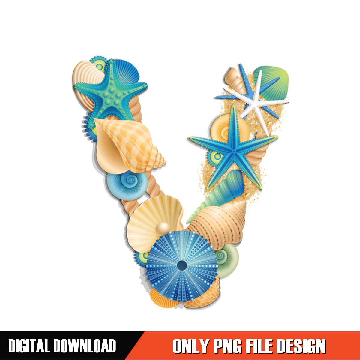 Alphabet V Seashell Starfish The Little Mermaid PNG | Inspire Uplift