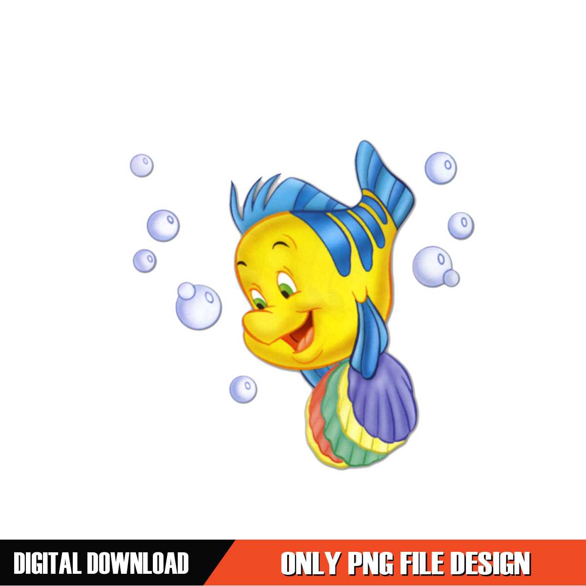 Little Mermaid Flounder Fish Holding Sea Shells PNG | Inspire Uplift