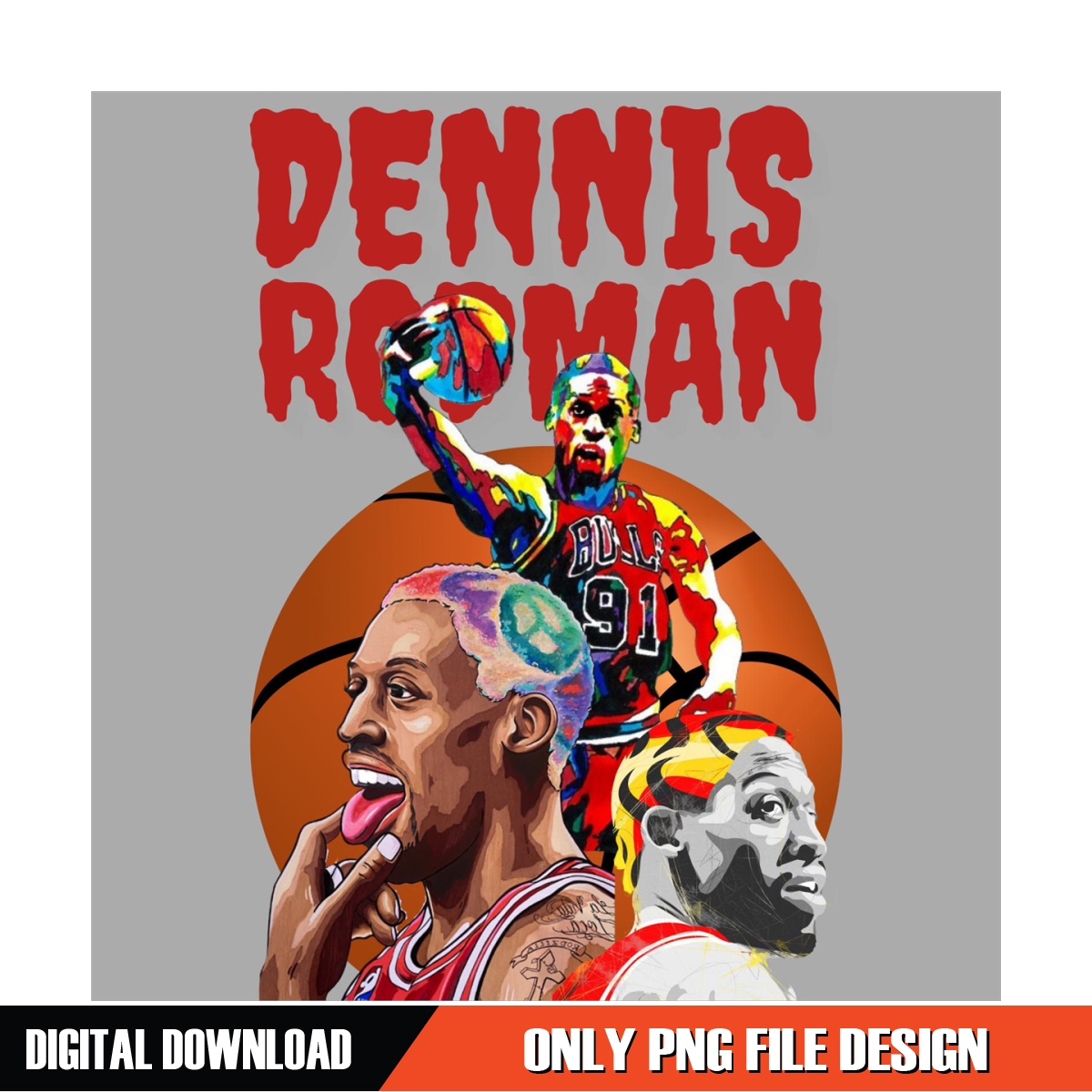 Dennis Rodman 91 NBA Basketball PNG Digital Download | Inspire Uplift