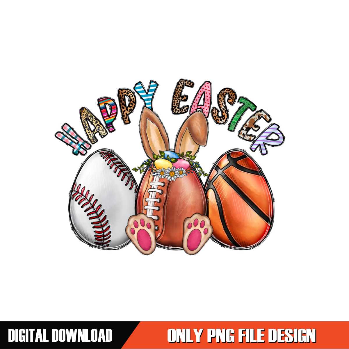 Happy Easter Bunny Ears Sport Softball Basketball Rugby Ball | Inspire ...