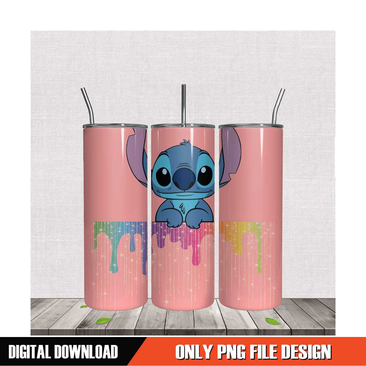 Stitch Color Dripping Design 20oz Tumbler Wrap PNG - Inspire Uplift