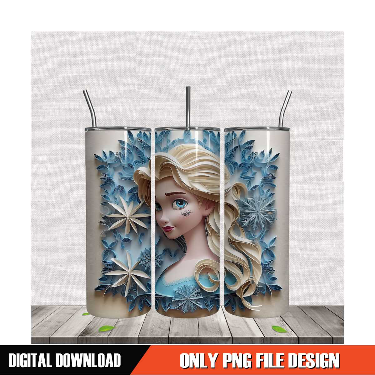 3D Snowflake Princess Elsa Skinny Tumbler Wrap PNG | Inspire Uplift