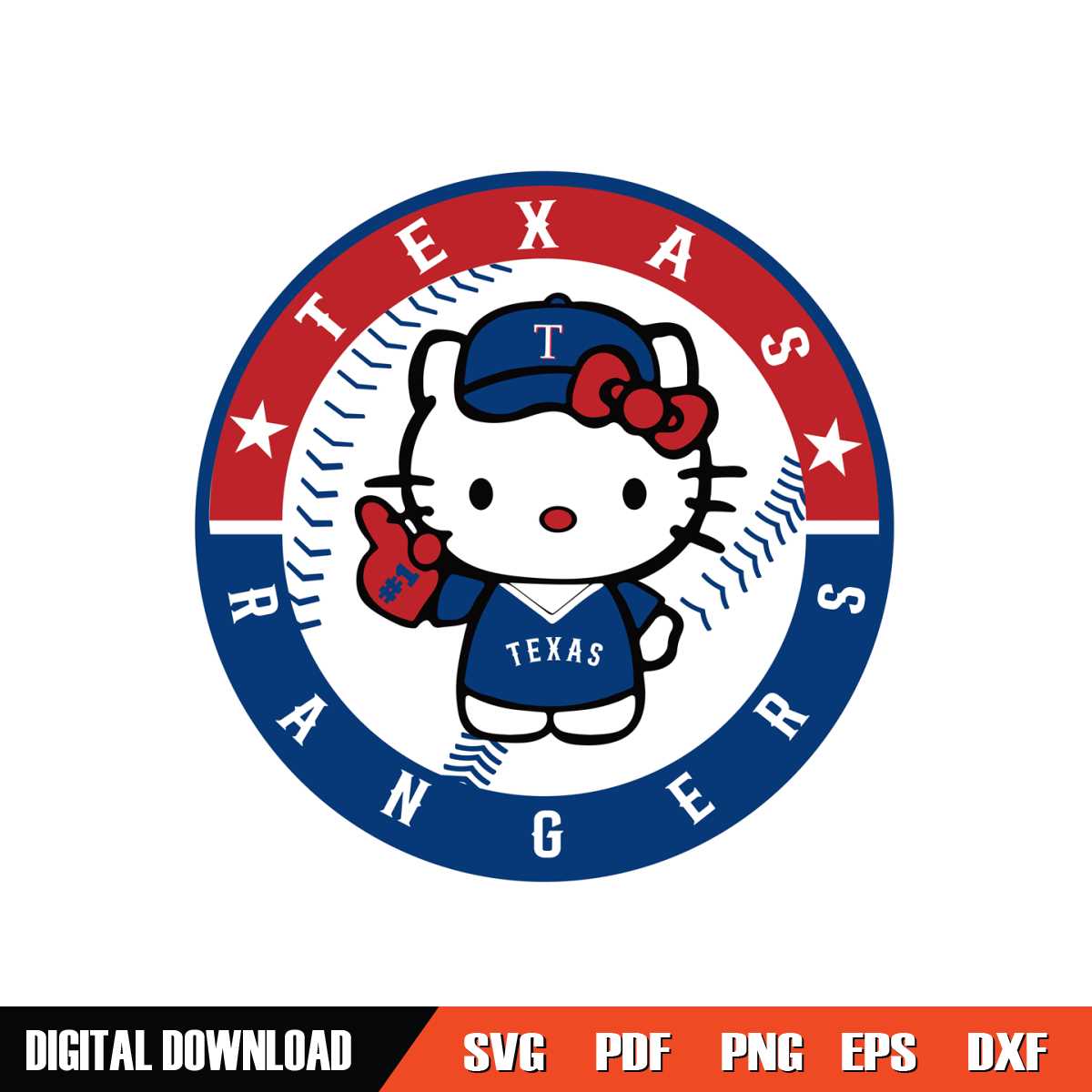 Hello Kitty Texas Rangers Baseball SVG | Inspire Uplift