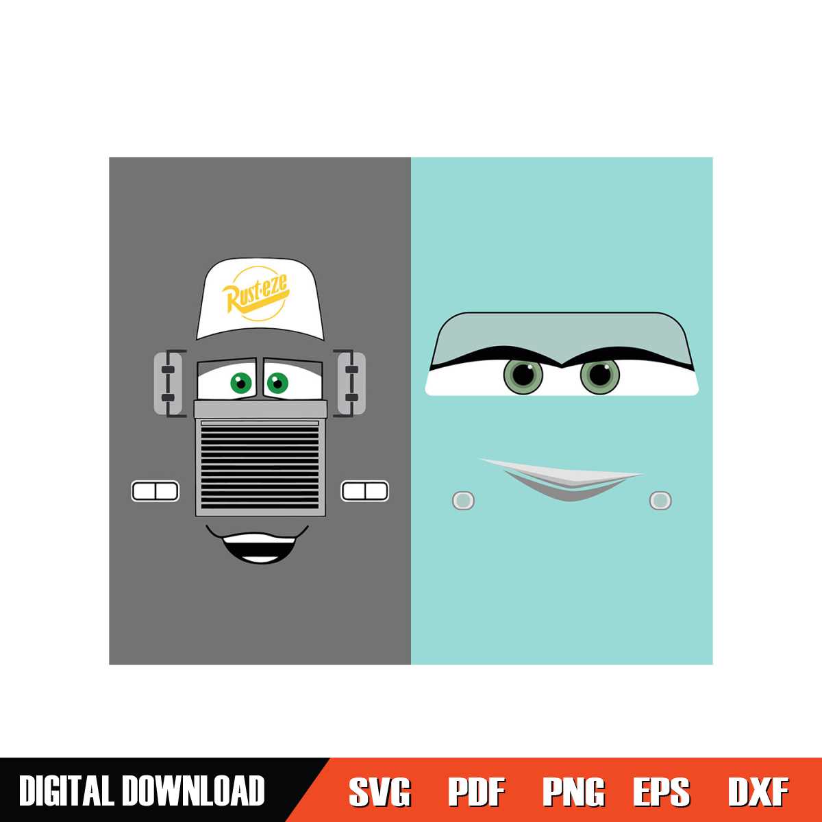 Disney Pixar Cars Mack and Flo Face Poster SVG | Inspire Uplift