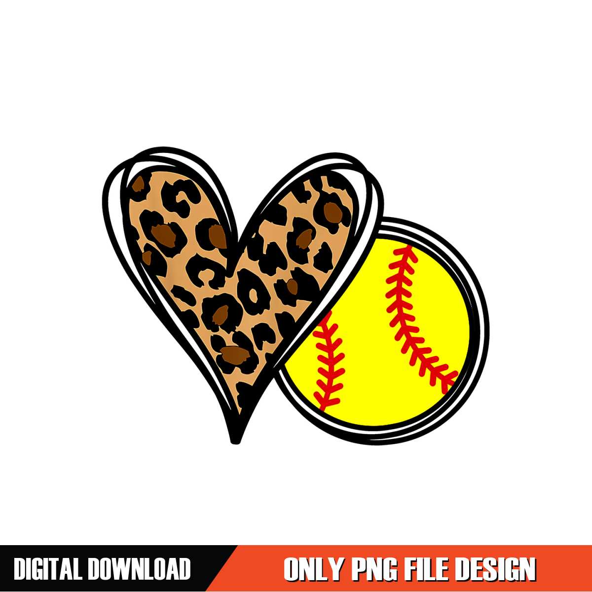 Heart Shape Leopard Print Softball Sport PNG - Inspire Uplift