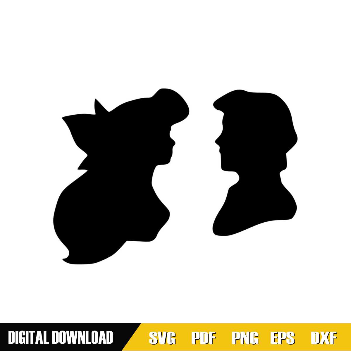 Little Princess Ariel and Prince Eric Head Silhouette SVG | Inspire Uplift