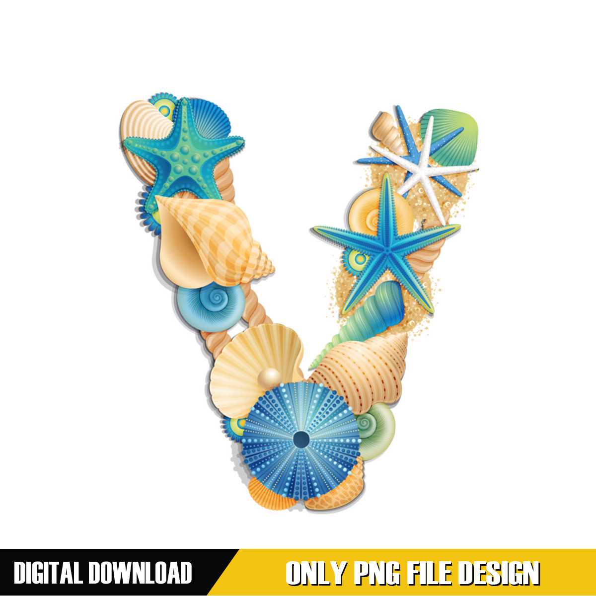 Alphabet V Seashell Starfish The Little Mermaid PNG | Inspire Uplift