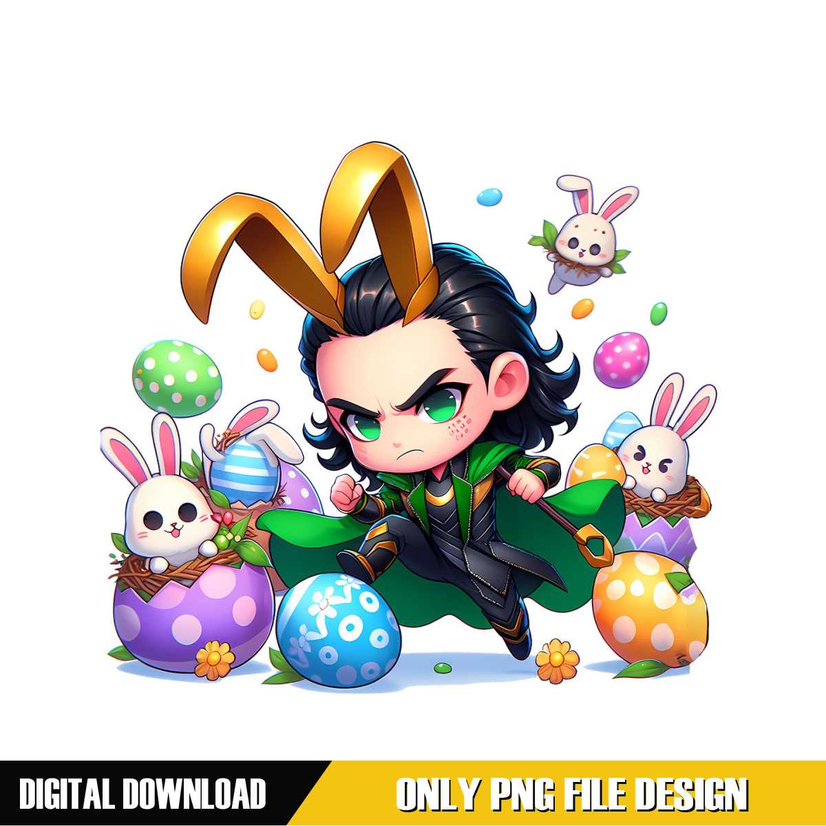 Chibi Loki Angry Marvel Easter Bunny Eggs PNG - Inspire Uplift